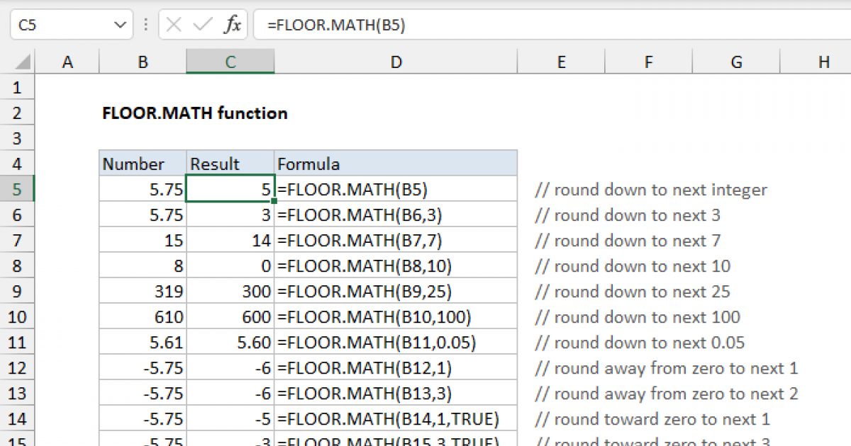 Excel FLOOR MATH Function Exceljet